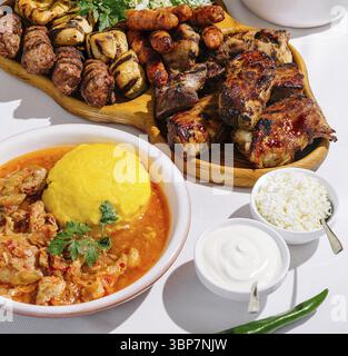 Food, Vibrant table set with traditional eastern european dishes ...