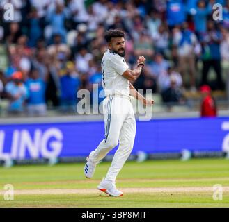 Akash Deep of India celebrates the wicket of Harry Brook of England ...
