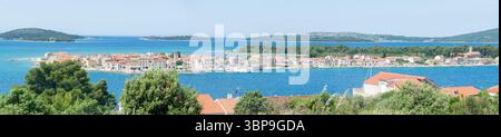 Island of Krapanj aerial panoramic view, sea sponge harvesting village ...