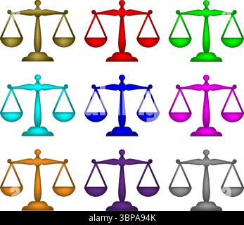 Scales of justice symbols of law balance vector design. Isolated icons of Lady Justice equal ...
