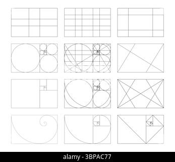 Golden ratio proportions. Fibonacci frames, composition patterns or ...