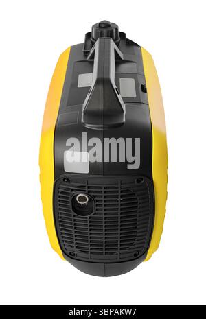 Portable yellow electric generator isolated on white for backup energy ...