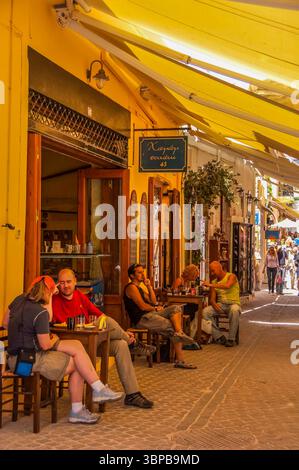 Colourful street scenes on the Greek island of Crete with lots of ...