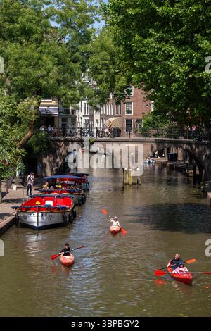 The old town of Utrecht, Oudegracht, around 2 km long with many old ...