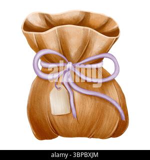 Watercolor gift box in a craft paper with a bright ribbon. Hand drawn ...