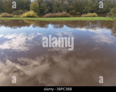 aerial view of Extreme Flooding Aldwark Toll Bridge, Boat Lane, Great ...