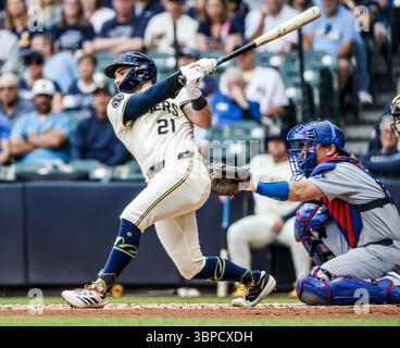 Milwaukee Brewers' Caleb Durbin in action during a baseball game ...