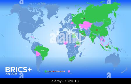 BRICS summit, flags of the countries and map, vector illustration Stock ...