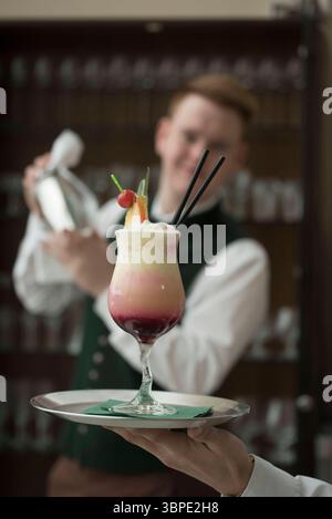a barkeeper or bartender mixing drinks together in a bar barkeeper ...