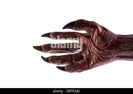 Red devil monster hand isolated on white background with clipping path ...