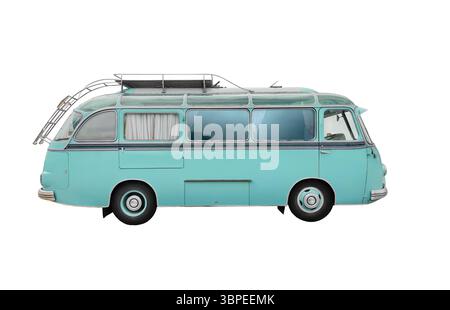 Old blue bus isolated on white background Stock Photo - Alamy