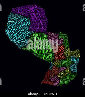 Paraguay regions map word cloud. Paraguay region names. Black and white ...