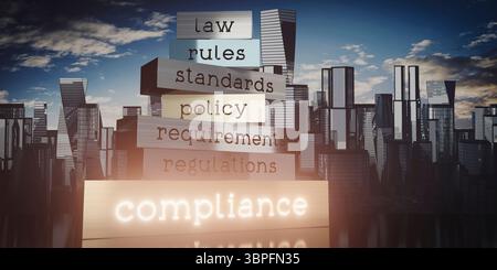 Compliance concept - block shapes and glow effect - 3D illustration ...