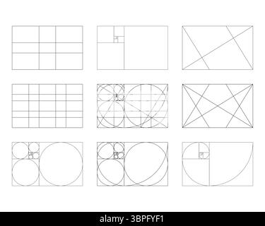 Golden ratio frames set. Method golden sections. Harmony proportions ...