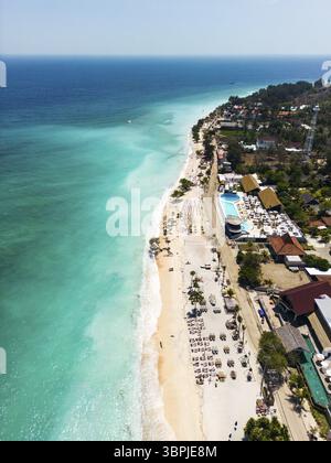 Gili Island beach aerial landscape by drone. aerial view of Gili ...