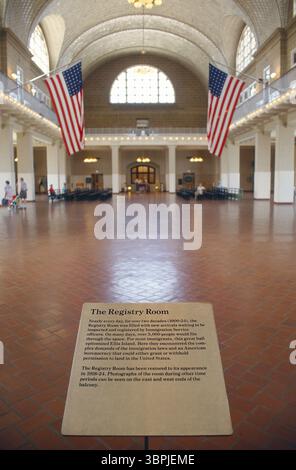 Information sign at the entrance of Ellis Island National Museum of ...