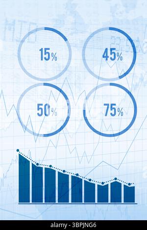 Showing flat design dashboard with blue bar chart left, Q1–Q4 data ...