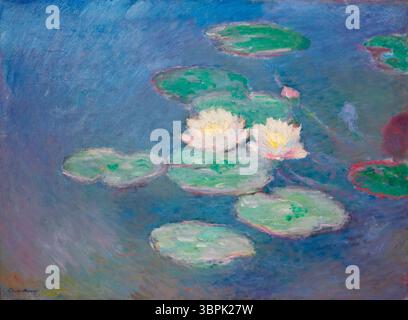 Painting, "Water Lilies, Evening Effect" by Claude Monet in 1897 Stock ...