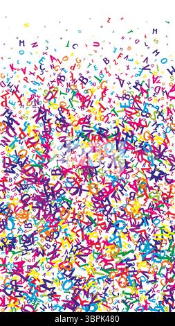 Falling letters of English language. Childish chalk flying words of ...