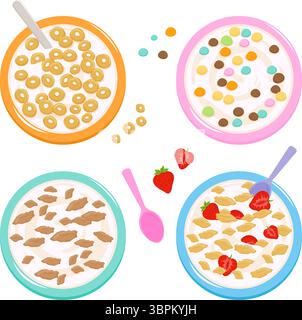 milk with cereal and strawberries Stock Vector Image & Art - Alamy