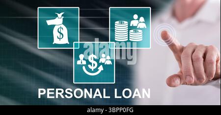 Man touching a personal loan concept on a touch screen with his finger ...