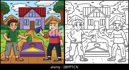 Cornhole Boys Playing Coloring Page for Kids Stock Vector Image & Art ...