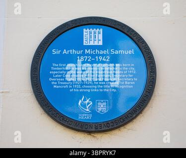 Norwich, UK - March 1st 2025: Close-up of a plaque on the pavement on ...