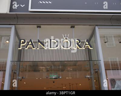 Pandora jewellery Corporate logo signs in York City centre in June 2025 ...