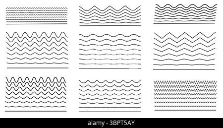 Set of corrugated waves, line flat vector wriggle decoration, vawes line set Stock Vector Image ...