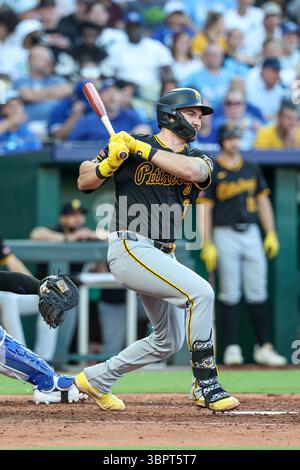 Pittsburgh Pirates first baseman Spencer Horwitz (2) follows the flight ...