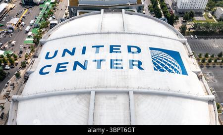 Aerial view of the United Center, which opened in 1994 and the largest ...