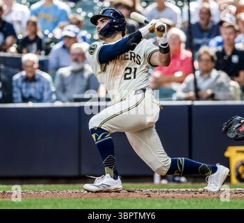 Milwaukee Brewers' Caleb Durbin in action during a baseball game ...