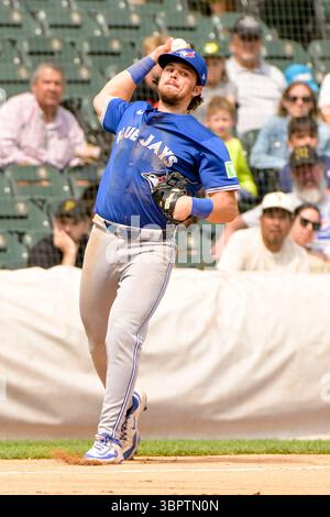 Toronto Blue Jays' Addison Barger watches as he hits a two-run home run ...