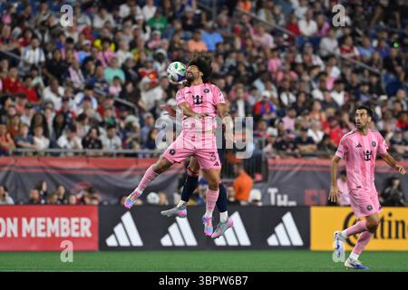Inter Miami defender Maximiliano Falcon, center, protests as he is ...