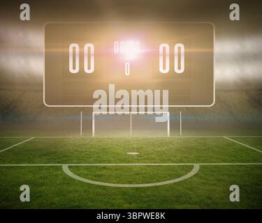 Football pitch with goalpost and scoreboard Stock Photo - Alamy