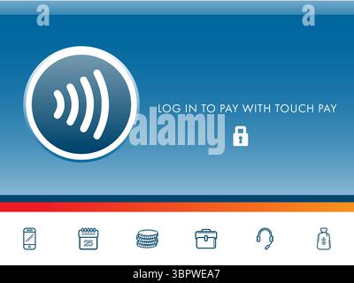 Composition of business icons and touch to pay text on green background ...