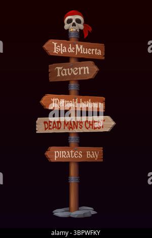 Pirate wooden sign board, corsair signage with pirate sailor skull and ...