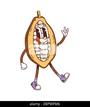 Cartoon groovy cocoa bean funny characters. Cocoa tree seed or pod 60s ...