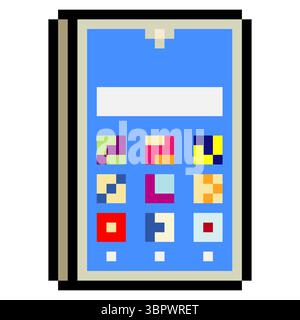 Pixel art old mobile phone icon in 8 bit style. Retro 80s,90s video ...