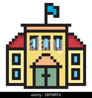 8-bit Pixel of school building in vector Illustration for game asset ...