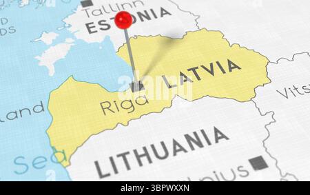 Latvia, Riga - location pin with national flag on political map - 3D ...