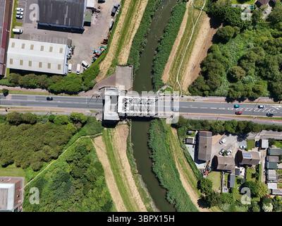 Aerial view of Sutton Road Bridge, Scherzer Rolling Bascule road ...