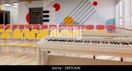 Modern school assembly hall interior. The auditorium room in the school ...