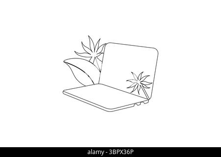 Continuous one line drawing of laptop with padlock on screen. Personal ...