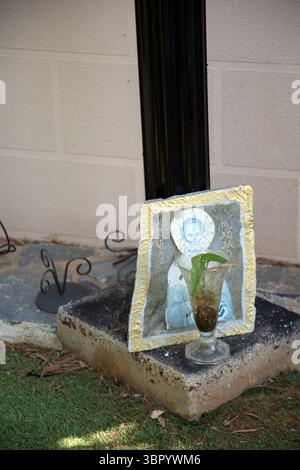 Image of Greek Icon Saint Nicholas with plant in vase by lamp post ...