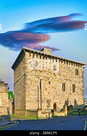 Northumberland Hexham Old Gaol historic monument against deep blue sky ...