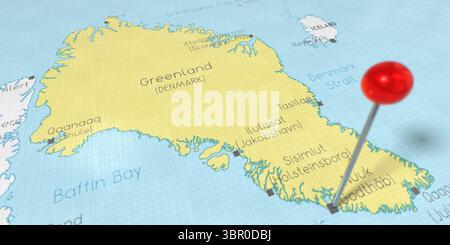 Greenland, Nuuk - location pin with national flag on political map - 3D ...