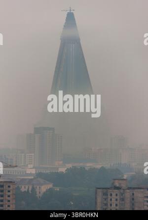 The pyramid-shaped Ryugyong hotel in the fog, DGC, Pyongyang, North ...