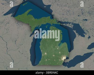Very detailed map of Michigan with clear state borders. Contains ...
