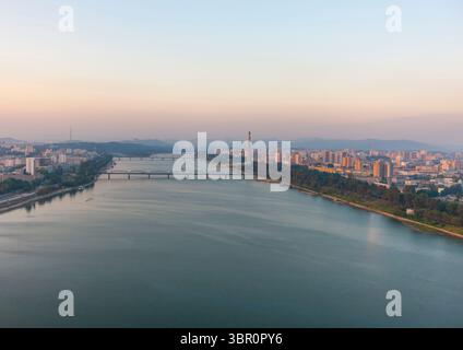 City skyline and Taedong river, DGC, Pyongyang, North Korea Stock Photo ...